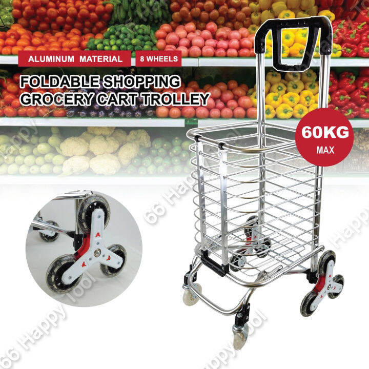 Foldable Shopping Grocery Cart Trolley 8 Wheels Aluminum Market Basket ...