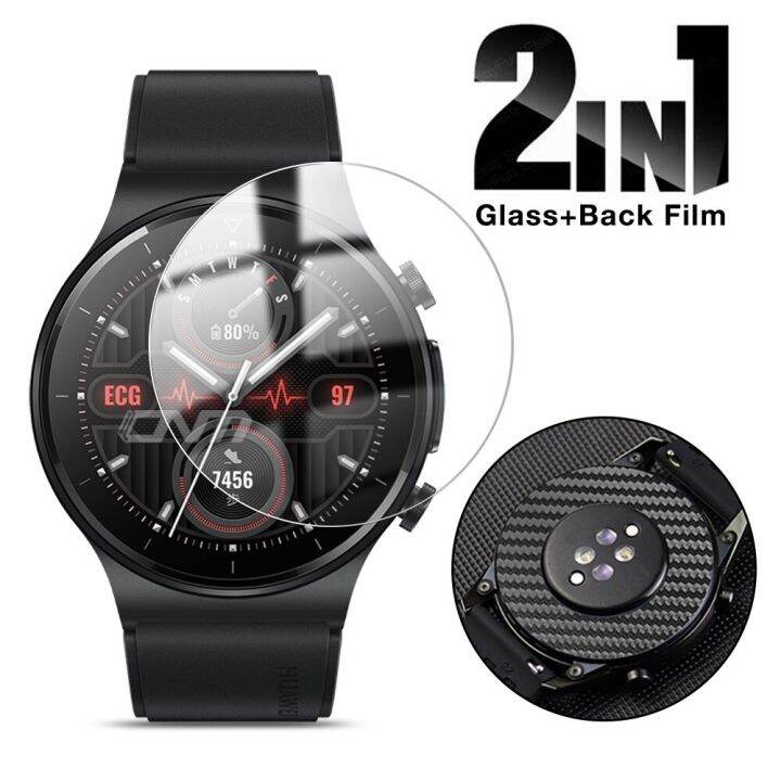 2in1 Carbon Fiber Back Film+Screen Protector Glass For Huawei Watch GT3 ...