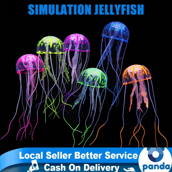 Fish Tank Simulation Jellyfish Decoration Silicone Transparent Fluorescent Jellyfish Aquarium ...
