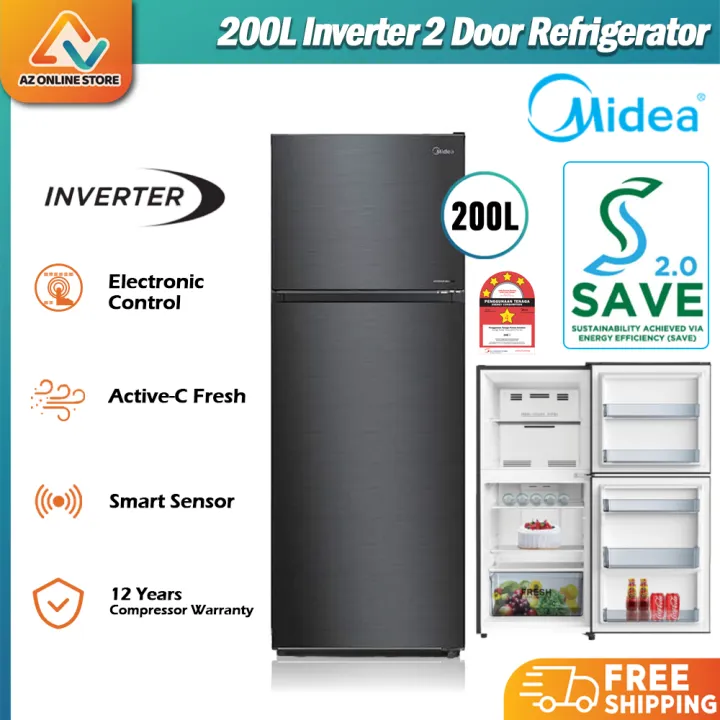 [ NEW MODEL ] Midea 2 Door Inverter Fridge 200L Refrigerator ...