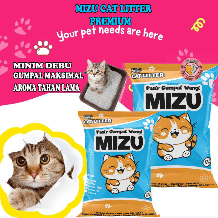 12 LITER PASIR KUCING GUMPAL WANGI BENTONITE LAVENDER MERK MIZU CAT LITER | Lazada Indonesia