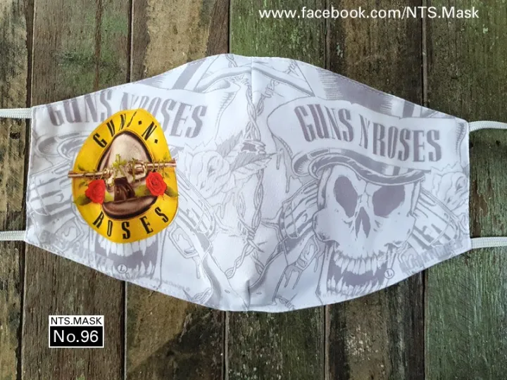 No.96 GNR GUN N' ROSES ผ้าปิดปาก หน้ากากผ้า NTS.MASK มีช่องใส่ฟิลเตอร์ 3ชั้น มีไซส์ มาตราฐาน 8 ...