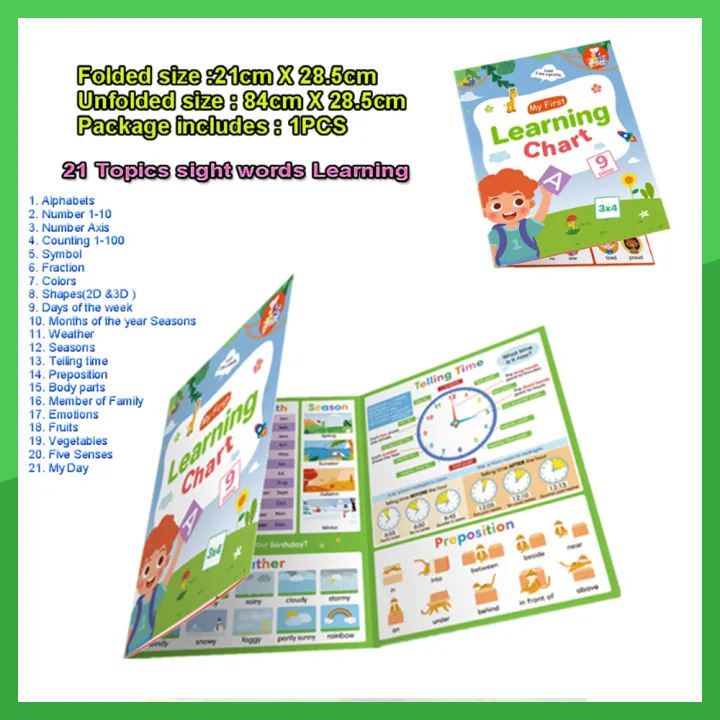 3-6 Years Kids Educational Posters Folding Charts for Toddlers Classroom Kindergarten Homeschool ...