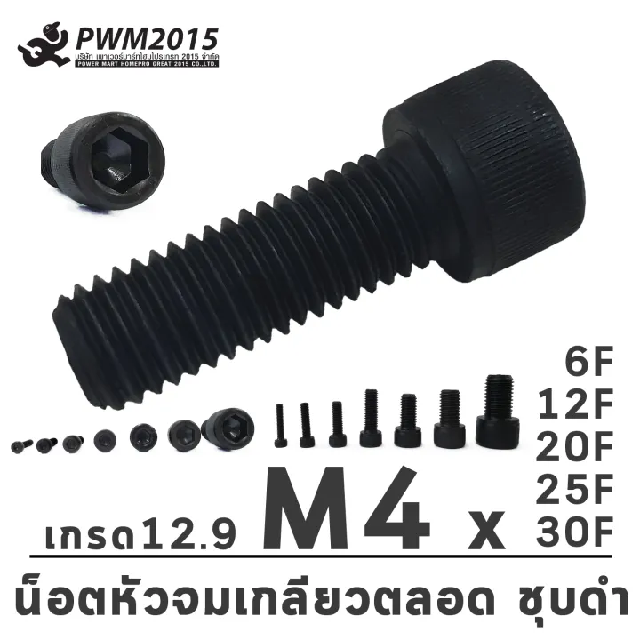 สกรูหัวจม M4 x 6F 12F 20F 25F 30F น็อตหัวจม 25 ตัว [ เกรด 12.9 ชุบดำ ...