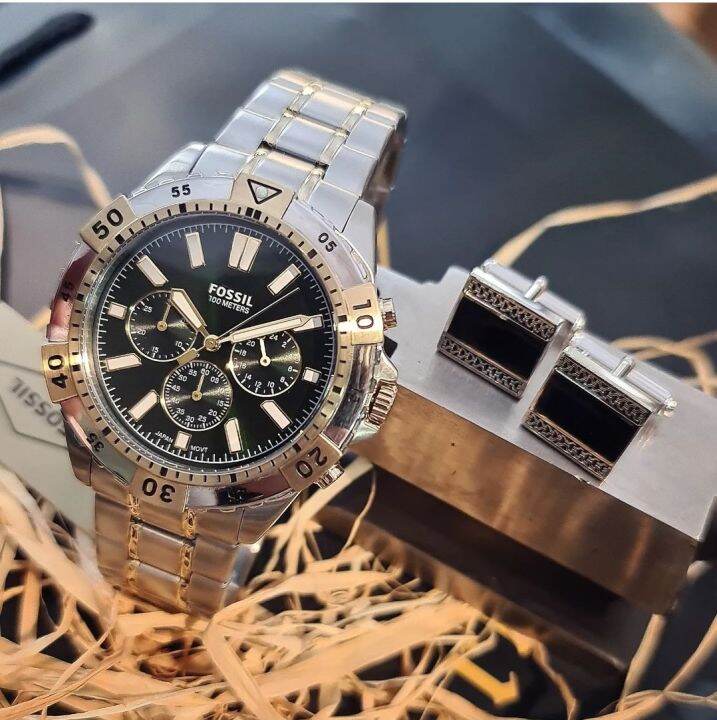 Fossil FS5622 Garrett Chronograph Black Dial Two-Tone Stainless-Steel ...