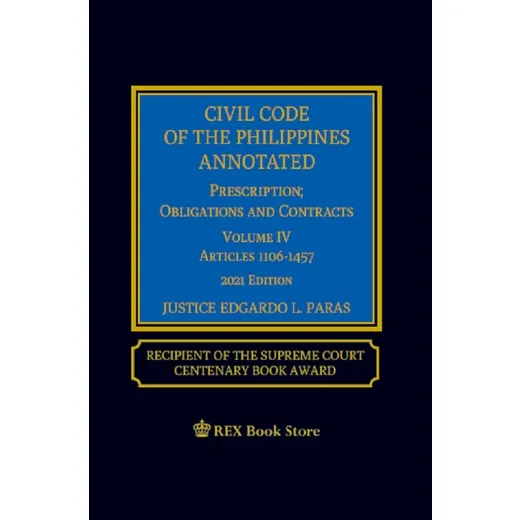 Civil Code Annotated Volume IV (2021 Edition) by Edgardo Paras (Cloth ...