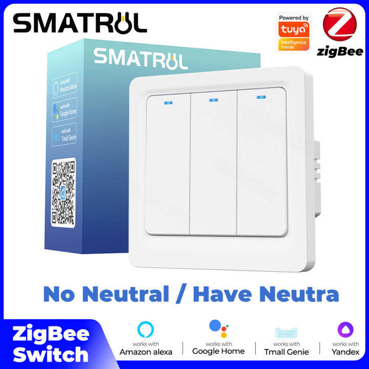 SMATRUL Tuya Zigbee Smart Push Switch Light No Neutral Wire ไม่ต้องใช้ตัวเก็บประจุ Smart Life ...