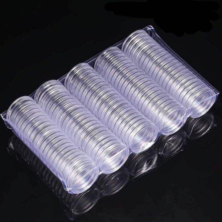 100Pcs 30mm Clear Round Plastic Coin Holder Capsules Container with ...