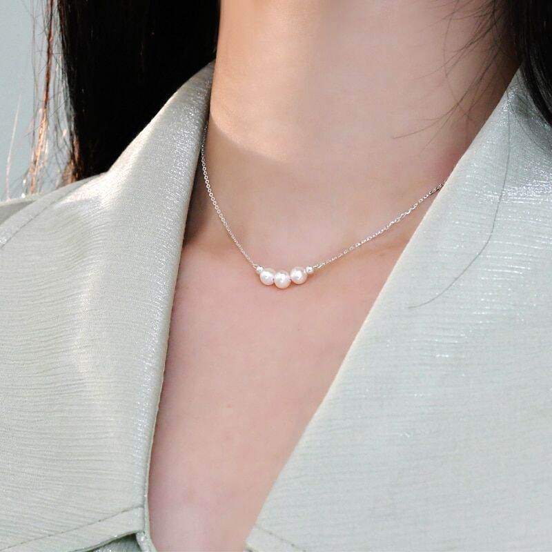 Ashiqi Natural Freshwater Pearl 925 Sterling Silver Necklace Simple