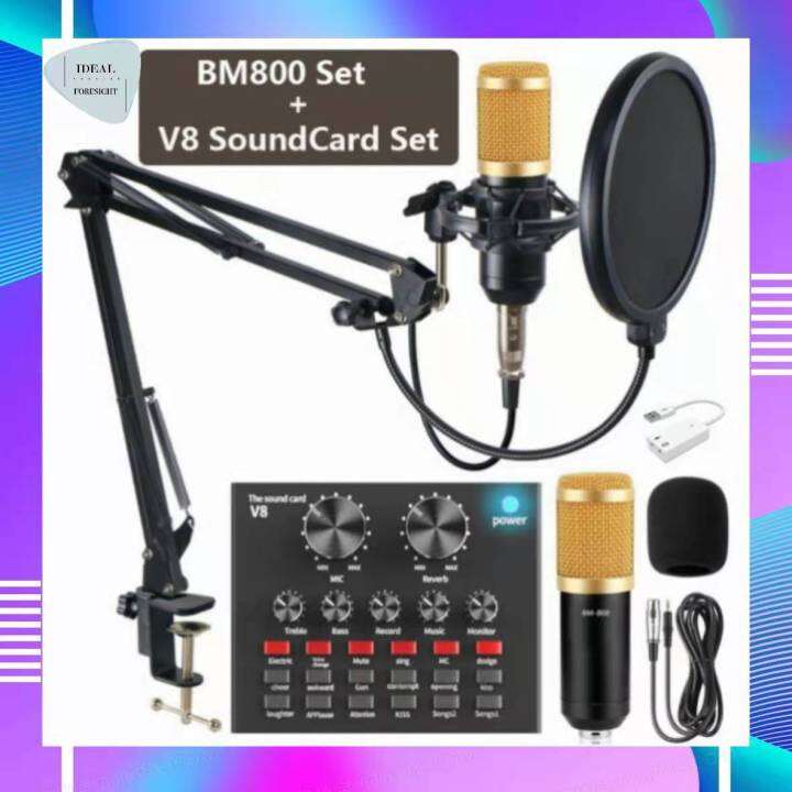 BM-800 Condenser Microphone Kit Karaoke Wired Sound Recording Microphone With headphone ...