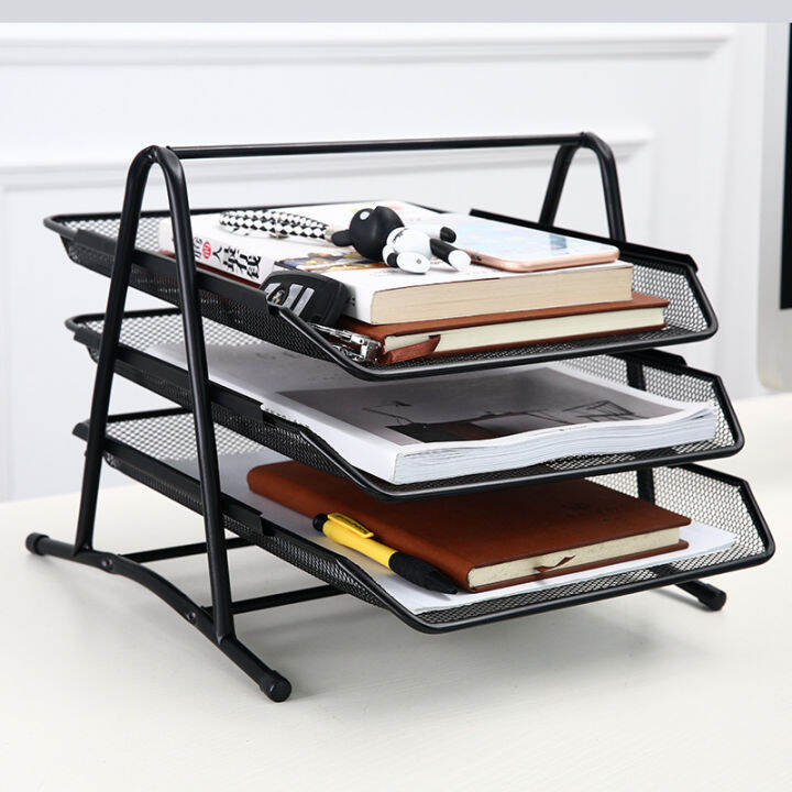 3 Tier Metal Mesh Trays Desk Filer Organizer Document Paper Office ...