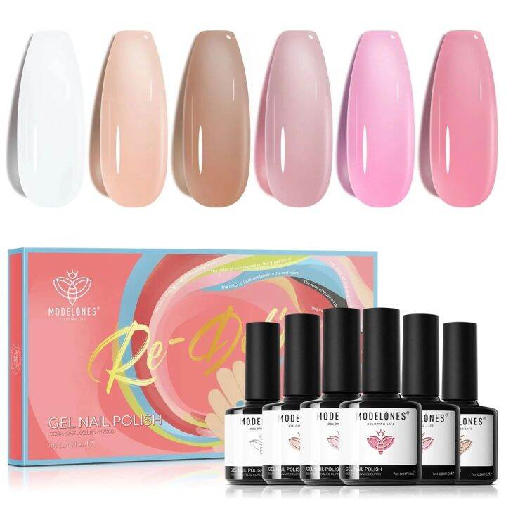 MODELONES Gel Nail Polish Set Pastel 6 Colors Bright Popular Art Soak ...