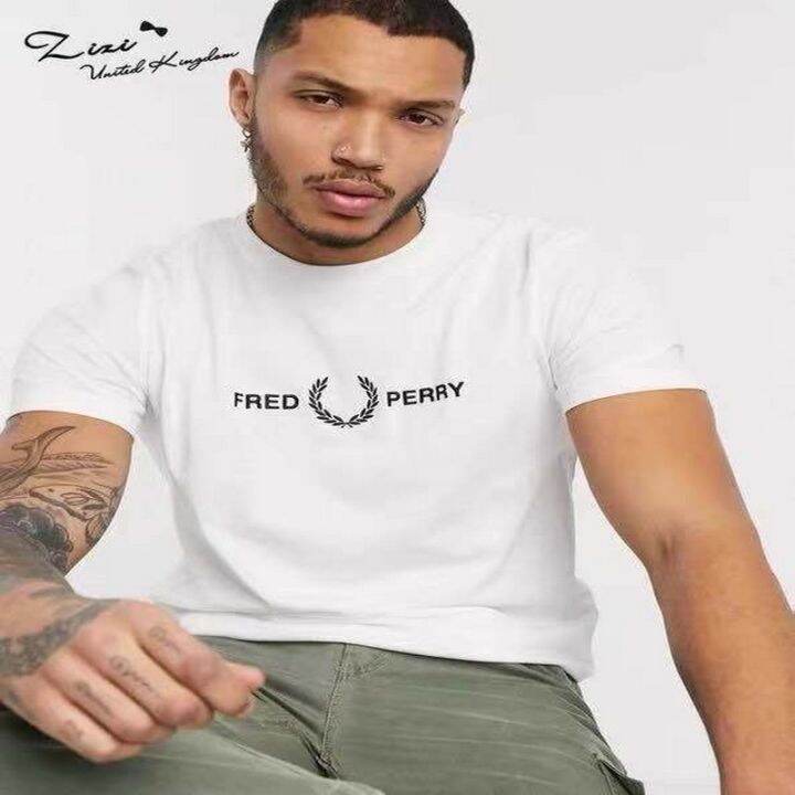 FRED PERRY 2022แท้ใหม่ฤดูร้อน FP Grain คอกลมผู้ชายและผู้หญิงคนรักแขน ...