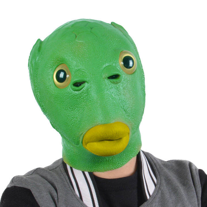 POCO Unisex Adult Silicone Green Fish Head Cover Headgear Party Cosplay ...