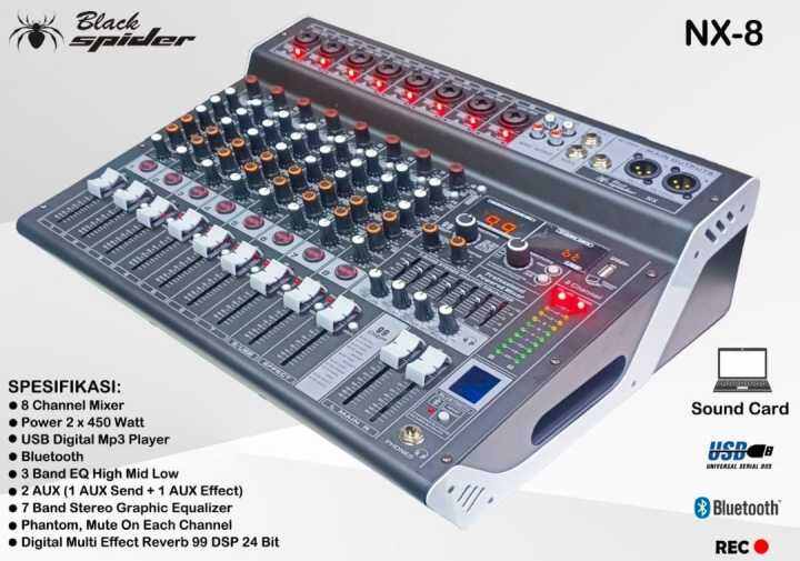 Black Spider NX8 8-Channel Power Mixer plus Bluetooth dan USB ORIGINAL ...