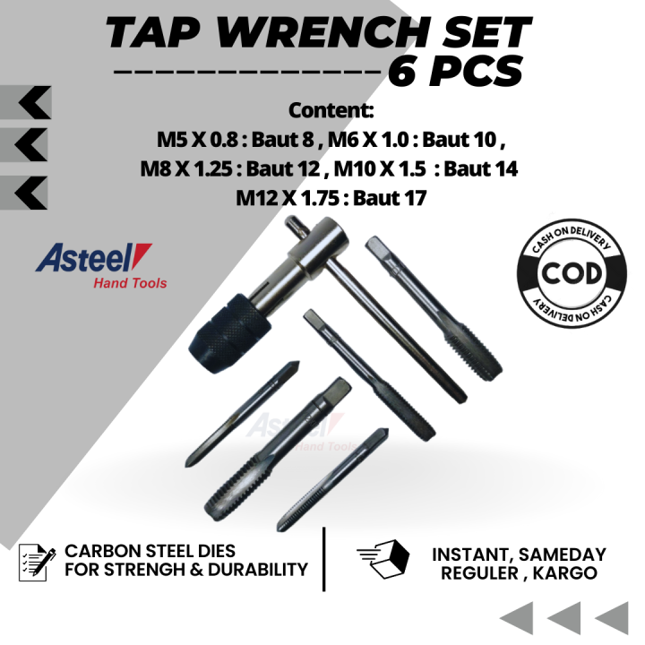 Tap Set Alat Metrik Alat Pembuat Drat Metric Hand Tap Set M5 - M12 ...