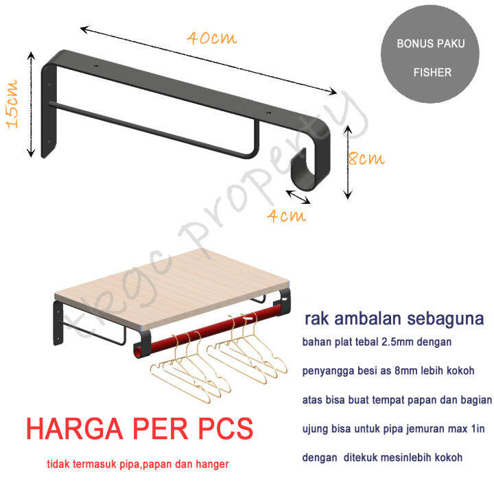 rak ambalan dinding besi dengan ujung lengkung untuk pipa gantungan ...