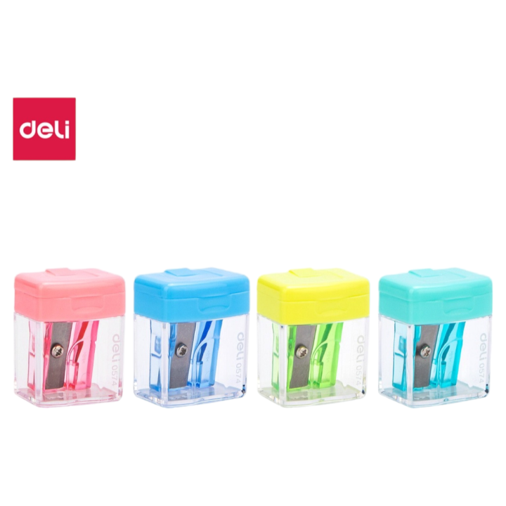 กบเหลาดินสอ Deli สีพาสเทลแบบมีฝาปิด เก็บขี้ดินสอ จับเหลาง่าย Deli 0574 ...