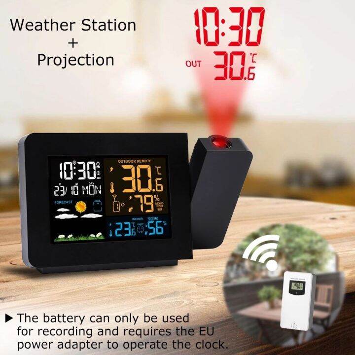 Wireless Weather Station with Projection Wall Alarm Clock Digital ...
