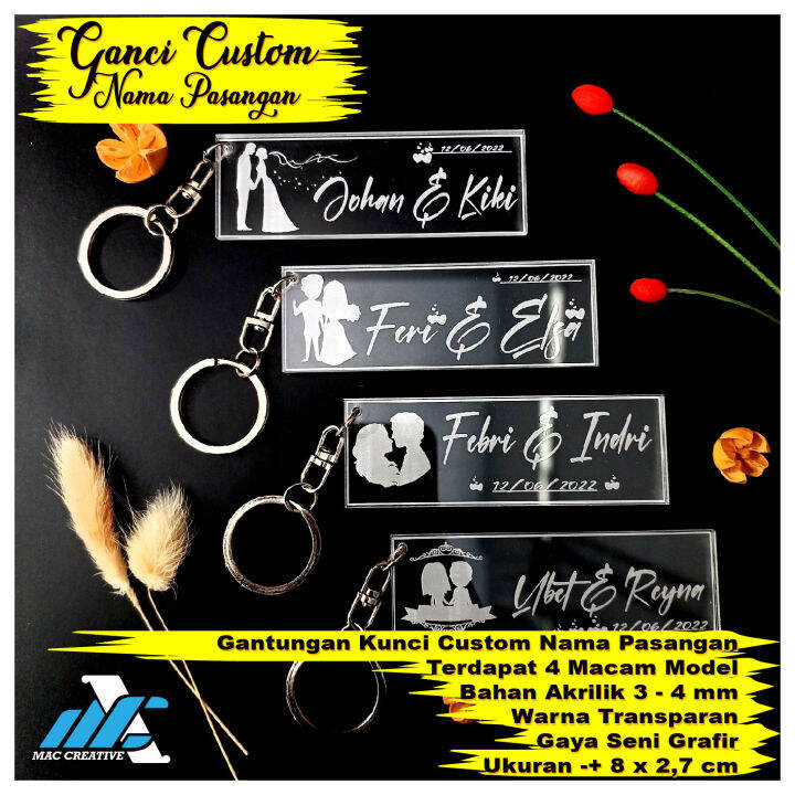 GANTUNGAN KUNCI AKRILIK CUSTOM NAMA PASANGAN, SOUVENIR PERNIKAHAN, SEHARI JADI, TANPA MINIMAL ...
