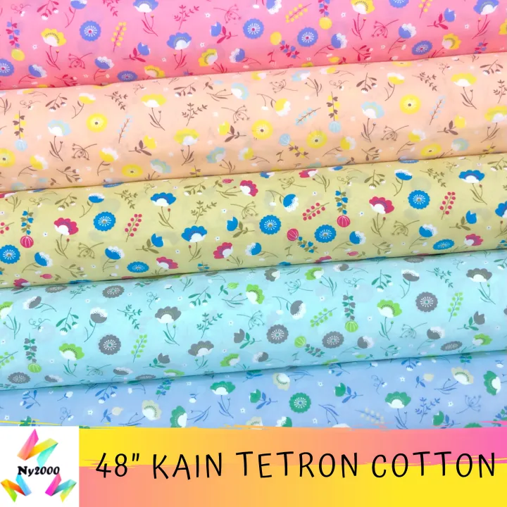 Kain Tetron Cotton TC (Polyester) Corak Bunga Warna Pastel (Bidang 48 ...