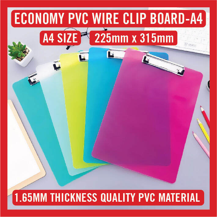 A4 SIZE PVC WIRE CLIP BOARD / PP WIRE CLIP BOARD WITH SCREW HOLE FOR ...