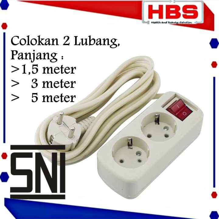 HBS Stop Kontak 2 Lubang SNI Original Colokan Listrik Panjang Kabel 1,5 ...