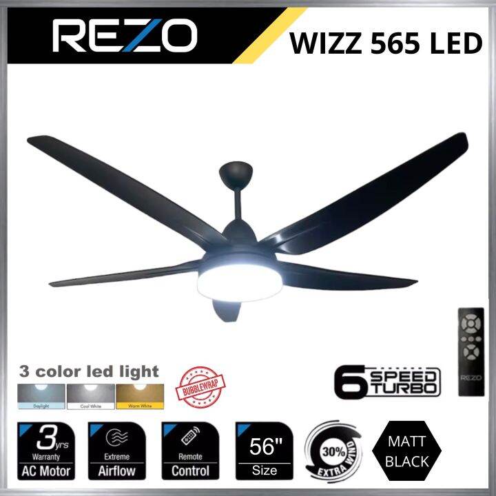 REZO Wizz 565 3 Colour LED LIGHT 56" CEILING FAN With 6 Speed Turbo Fan ...