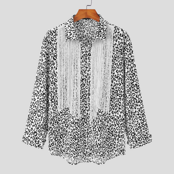 [Perfectly] INCERUN เสื้อแขนยาวแต่งพู่พิมพ์ลายเสือดาวแฟชั่นสำหรับผู้ชาย ...