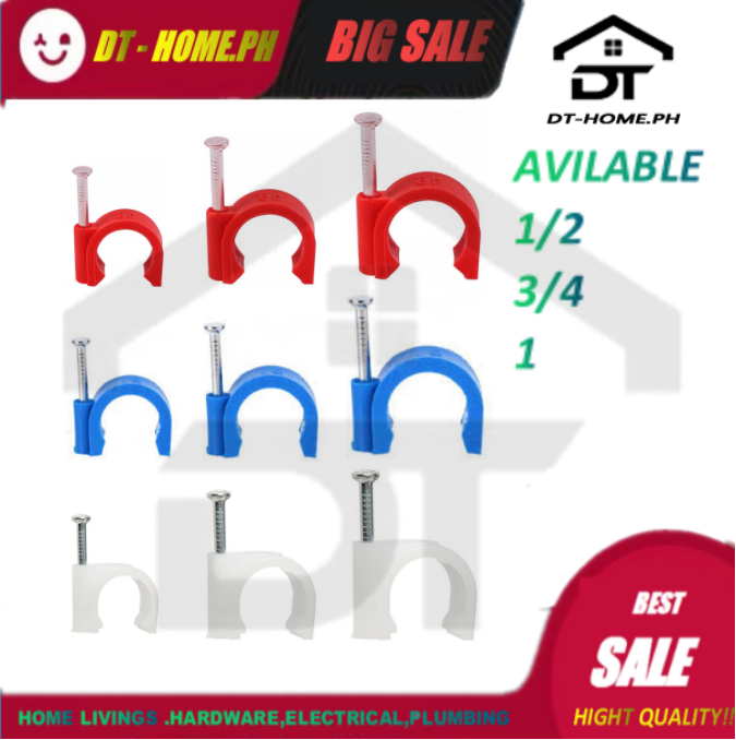 Per Pack (100pcs) --- PVC Clamp 1/2 AND 3/4 w/Concrete Nail ORANGE and ...