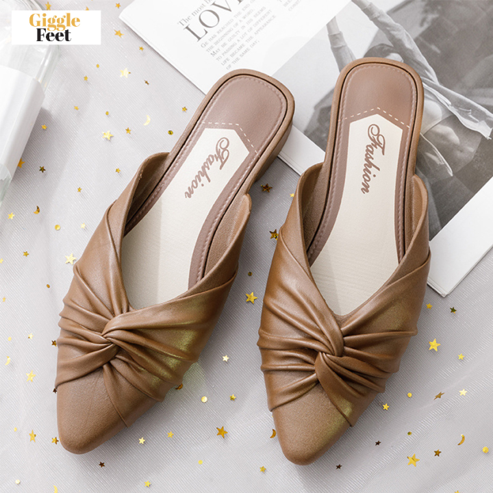 GIGGLE FEET - Kasey Mule Flat Pointed Toe No Back footwear brown khaki ...