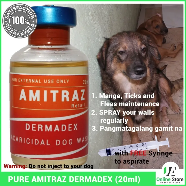 Amitraz Dermadex Acaricidal Dog Wash (20cc/ml) with FREE Syringe - Anti Tick Mange and Fleas ...