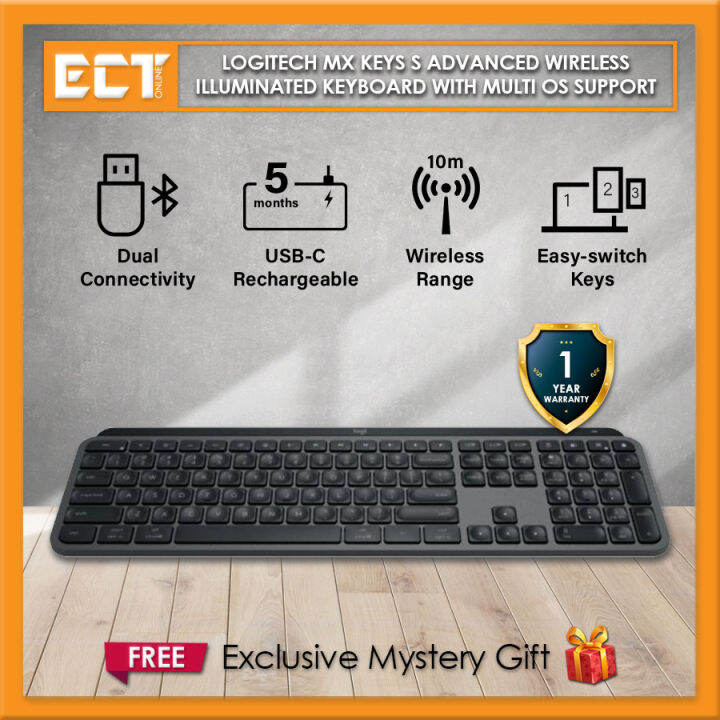 Logitech MX Keys S Advanced Wireless Illuminated Keyboard with Multi OS Support (Graphite | Pale ...