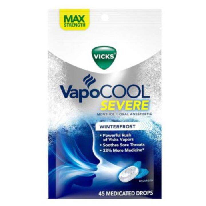 Vicks VapoCOOL Severe Medicated Drops Menthol Winterfrost Flavor 45ct ...