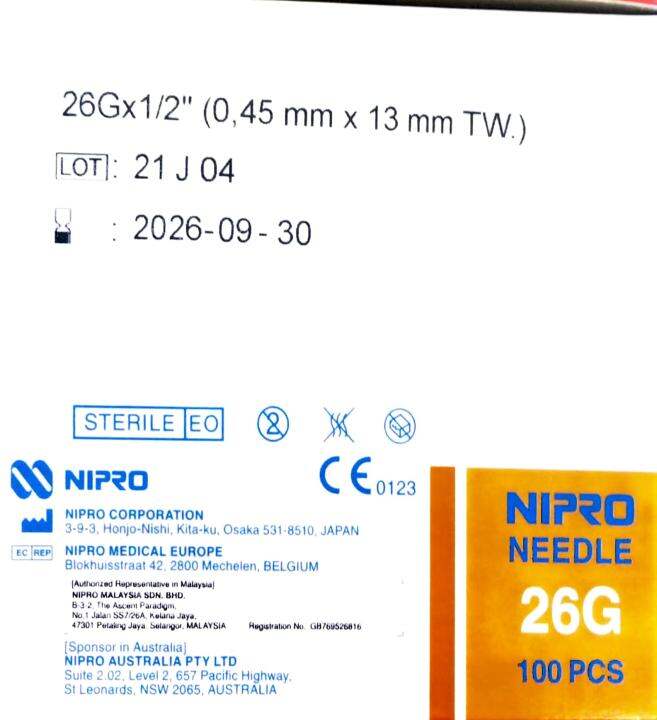 NIPRO NEEDLE 26G X 1/2 INCH - 100'S (10 boxes/pack) EXPIRY 2027 | Lazada