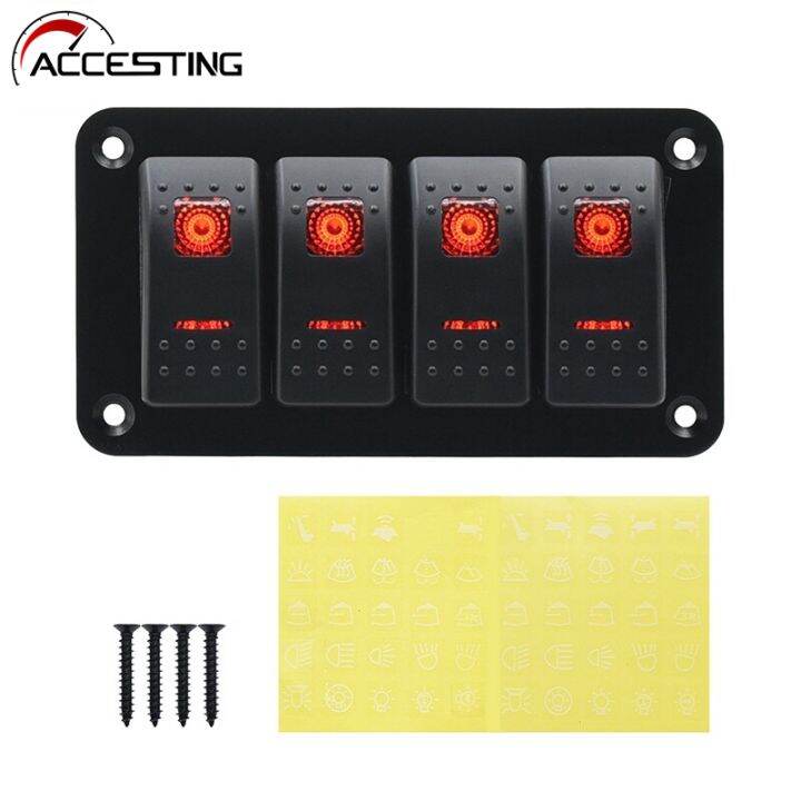 12V/24V 4 Gang Car Boat Waterproof Switch Panel with LED Backlight ON ...