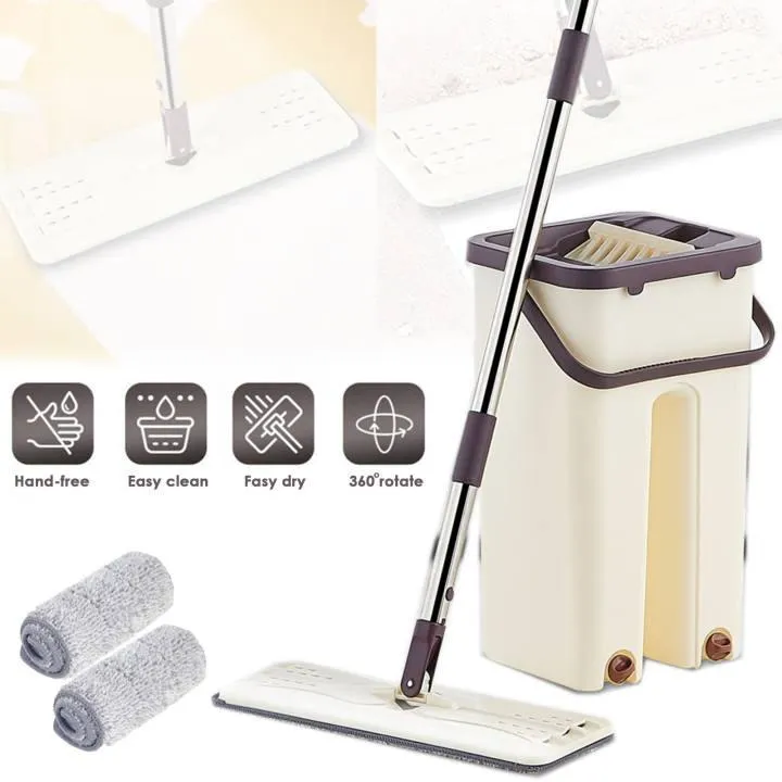 Mop 360° 2in1 Self-Wash Squeeze Dry Flat Mop Bucket w/ Free Rug Cloth ...