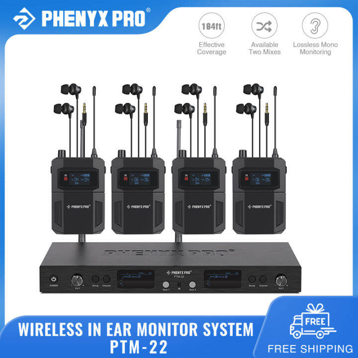 Phenyx Pro PTM-22 Mono Dual Wireless in Ear Monitor for Musicians UHF Wireless in-Ear Monitors ...