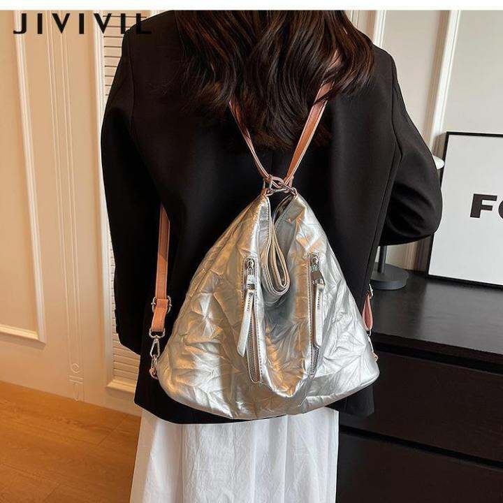 กระเป๋าโท้ทความจุมากกระเป๋าเป้สะพายหลังผู้หญิงมัลติฟังก์ชั่นเนื้อ Jivil ...