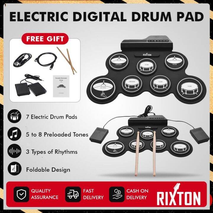Rixton Portable Digital Drum Set Silicone Electric Drum Kit Hand Roll ...
