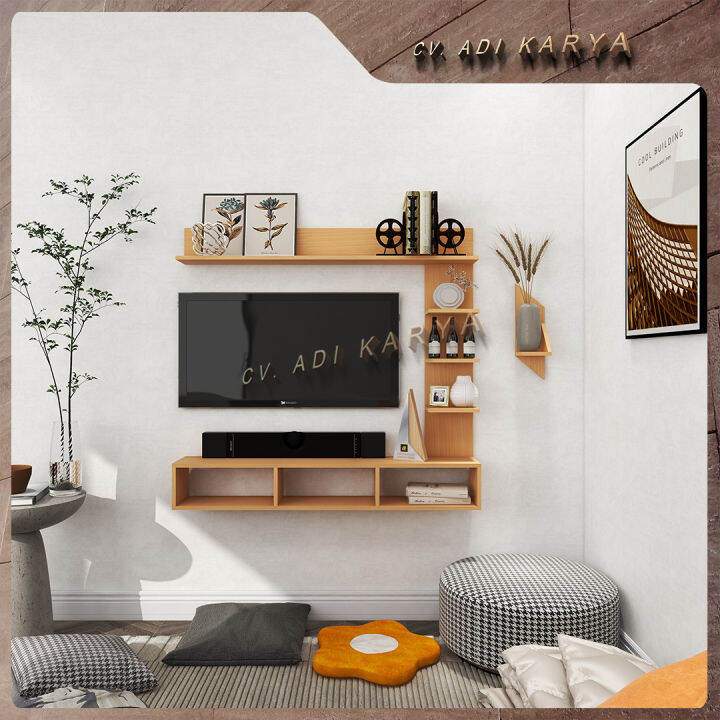 Rak Tv Dinding Minimalis Dekorasi Ruangan Ruang Tamu Serbaguna Tempel ...