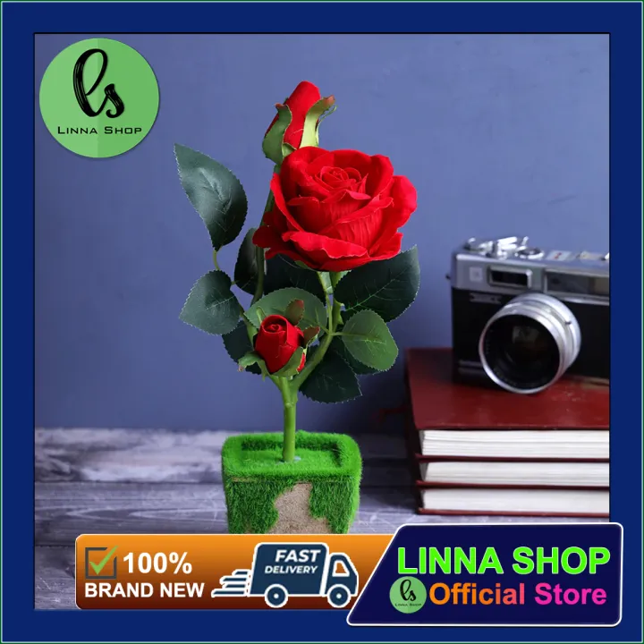 Linna Shop Decorative Vintage Artificial Rose Flower With Pot/Bonzai ...