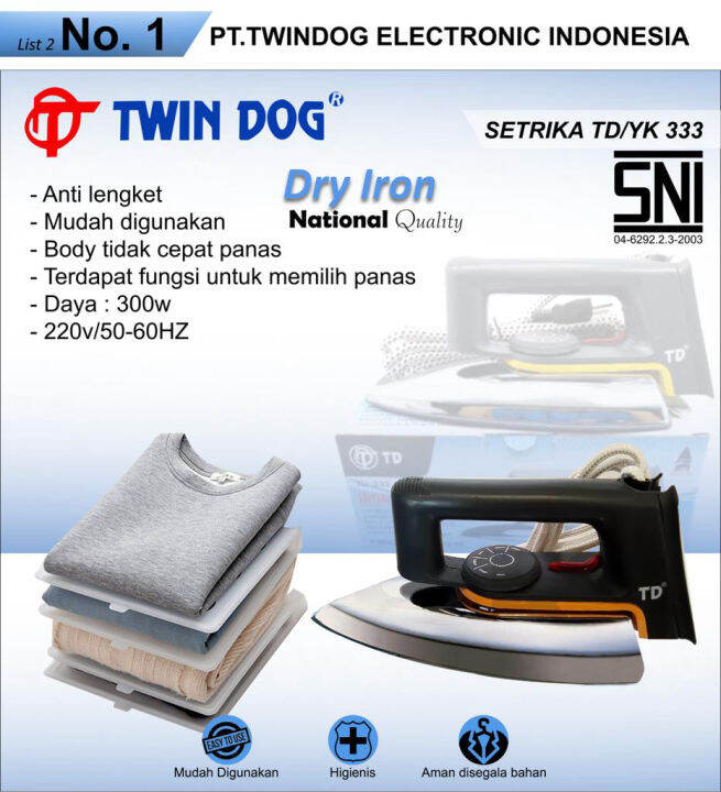 Setrika Listrik Baju Kering Besi TD 333 Seterika Gosokan Pakaian Baju ...