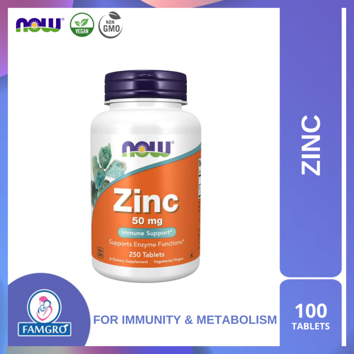 NOW Foods Zinc Gluconate for Immunity & Metabolism (50mg)- 100 Tablets ...