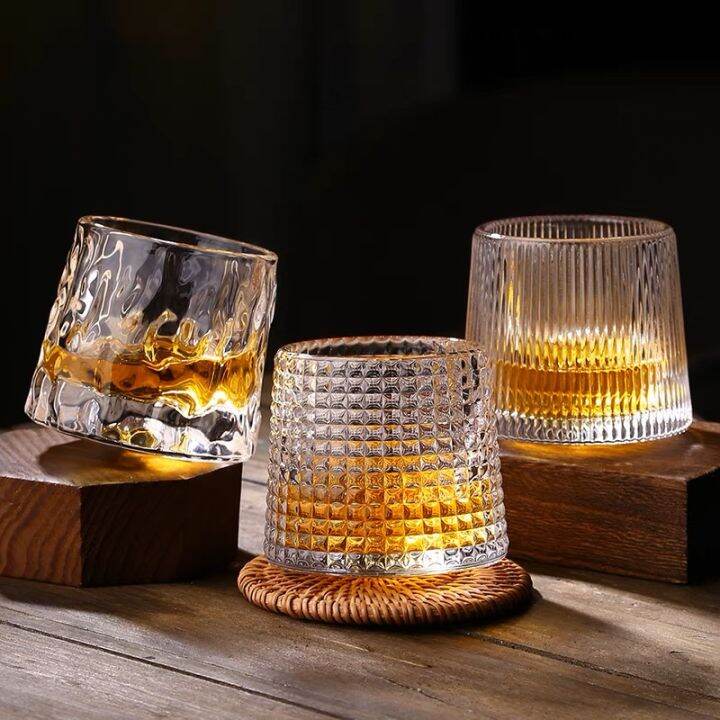 170ml Creative rotating whiskey glass cup bar glass trapezoidal wine ...