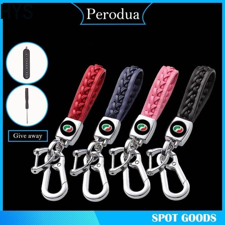 HYS PERODUA MYVI BEZZA AXIA ARUZ Leather Car key rope Alloy keychain ...