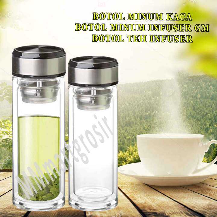 Botol Minum Kaca GM / Botol Teh Infuser / Botol Kaca Double Wall ...
