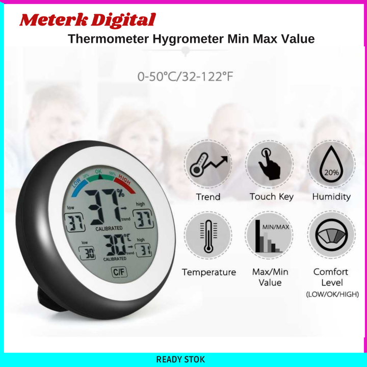 COD Thermometer Meterk Digital Bulat Alat Ukur Kelembapan Min Max Value ...