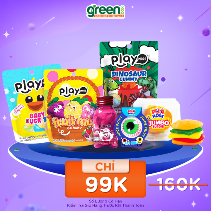 Combo kẹo vui nhộn mới toanh gồm 6 loại kẹo dẻo, Kẹo dẻo burger khổng lồ hương trái cây Funmore ...