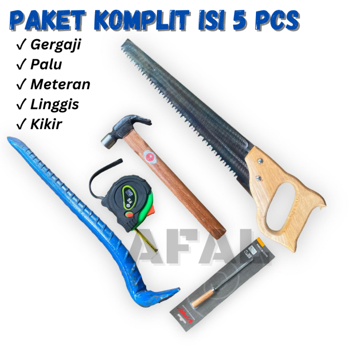 PAKET ALAT TUKANG LENGKAP - Gergaji Kayu Baja Asli Siap Pakai - Palu ...